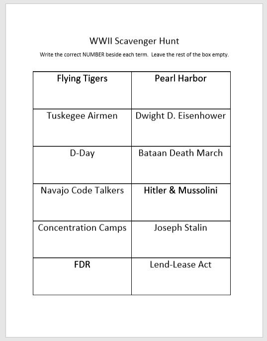 US History Since 1877 EOC STAAR Review Scavenger Hunt for WWII - Amped ...