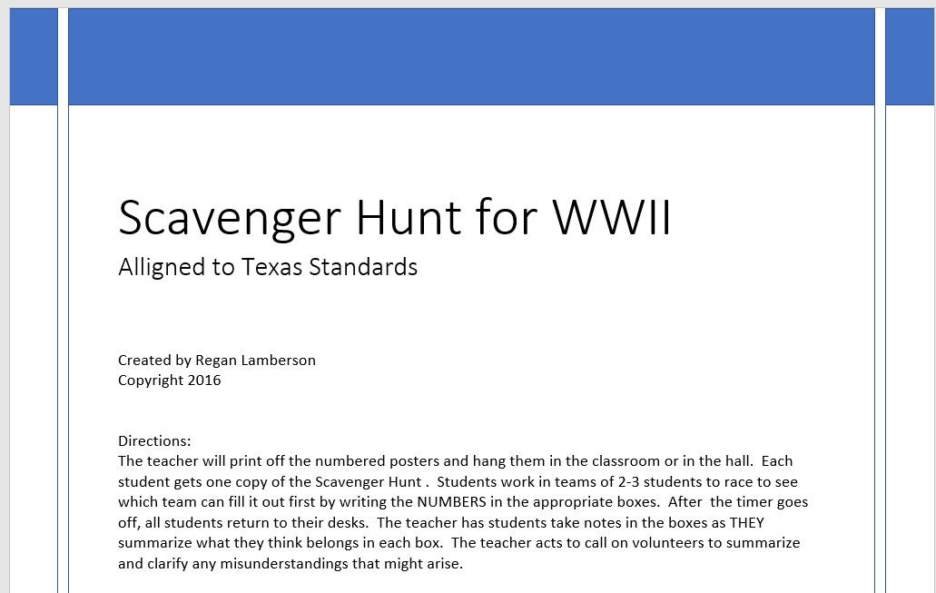 US History Since 1877 EOC STAAR Review Scavenger Hunt for WWII - Amped ...