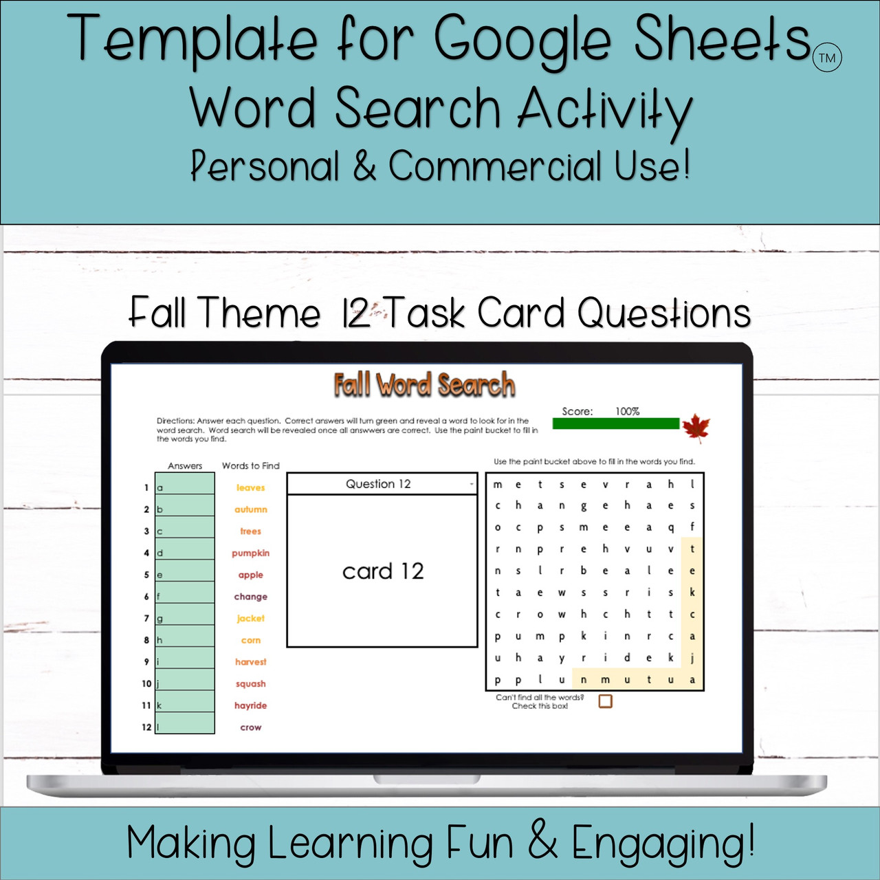 Self-Grading Self-Checking Word Search Template for Google Sheets ...