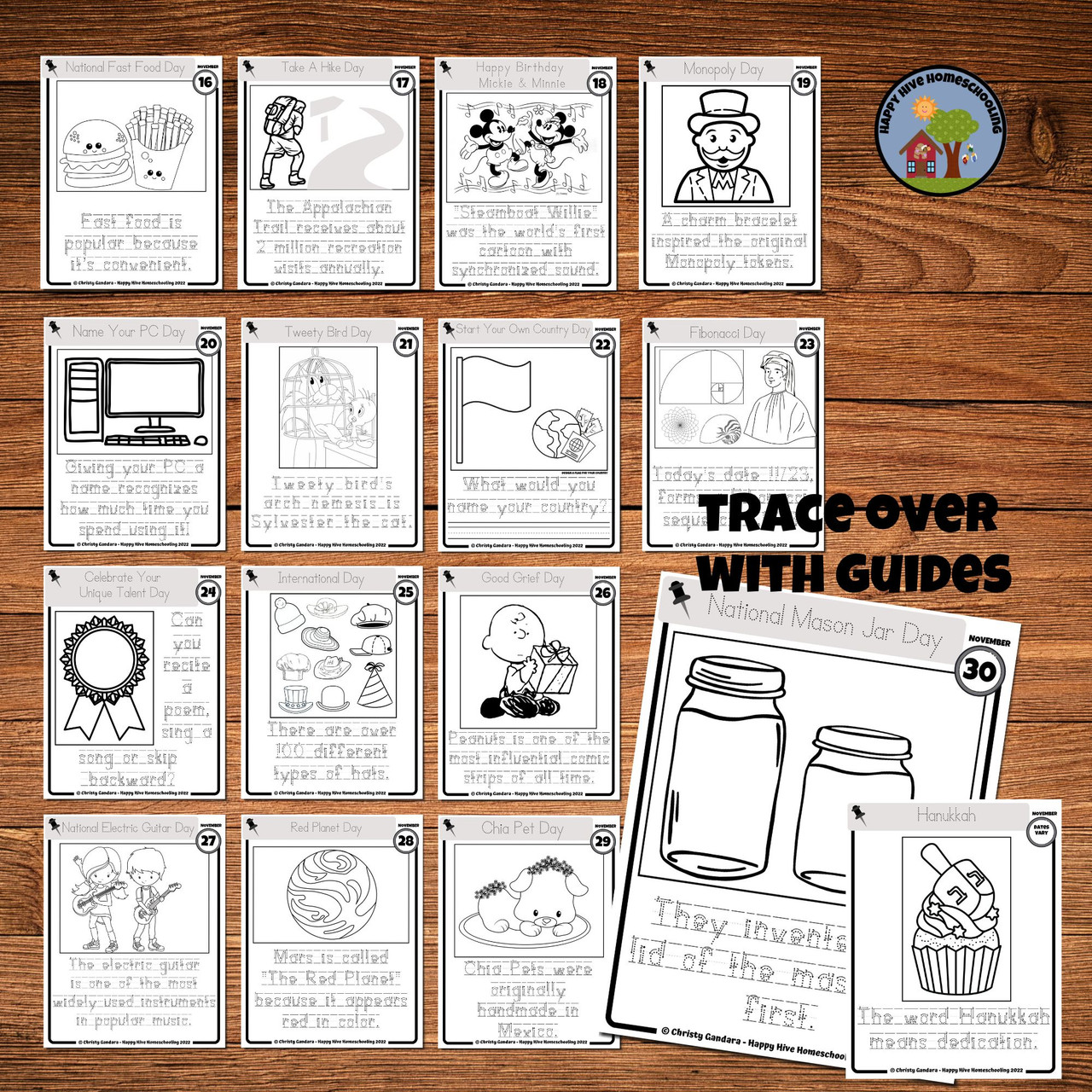 November Copywork Printables - Trace Over