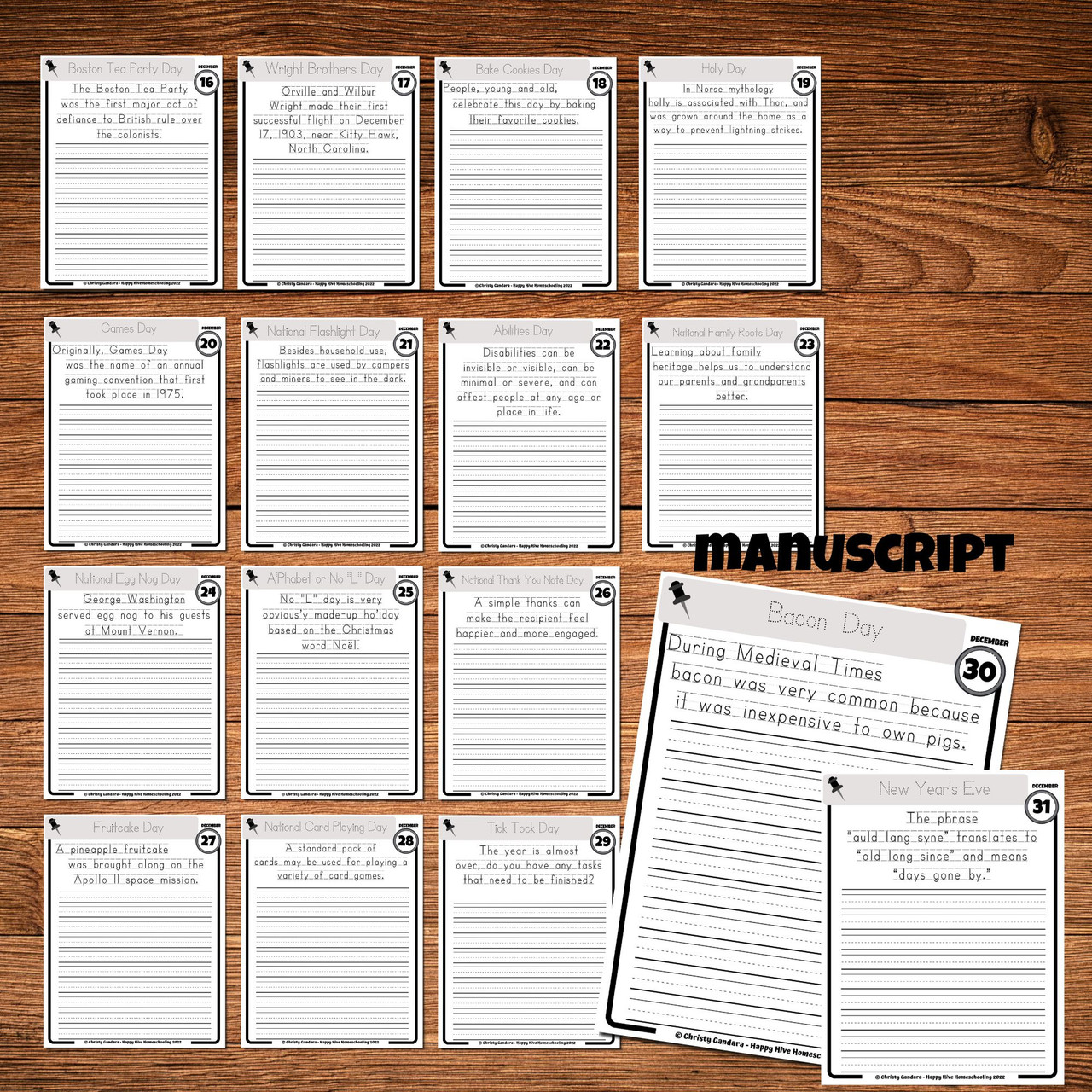 December Copywork Printables - Manuscript