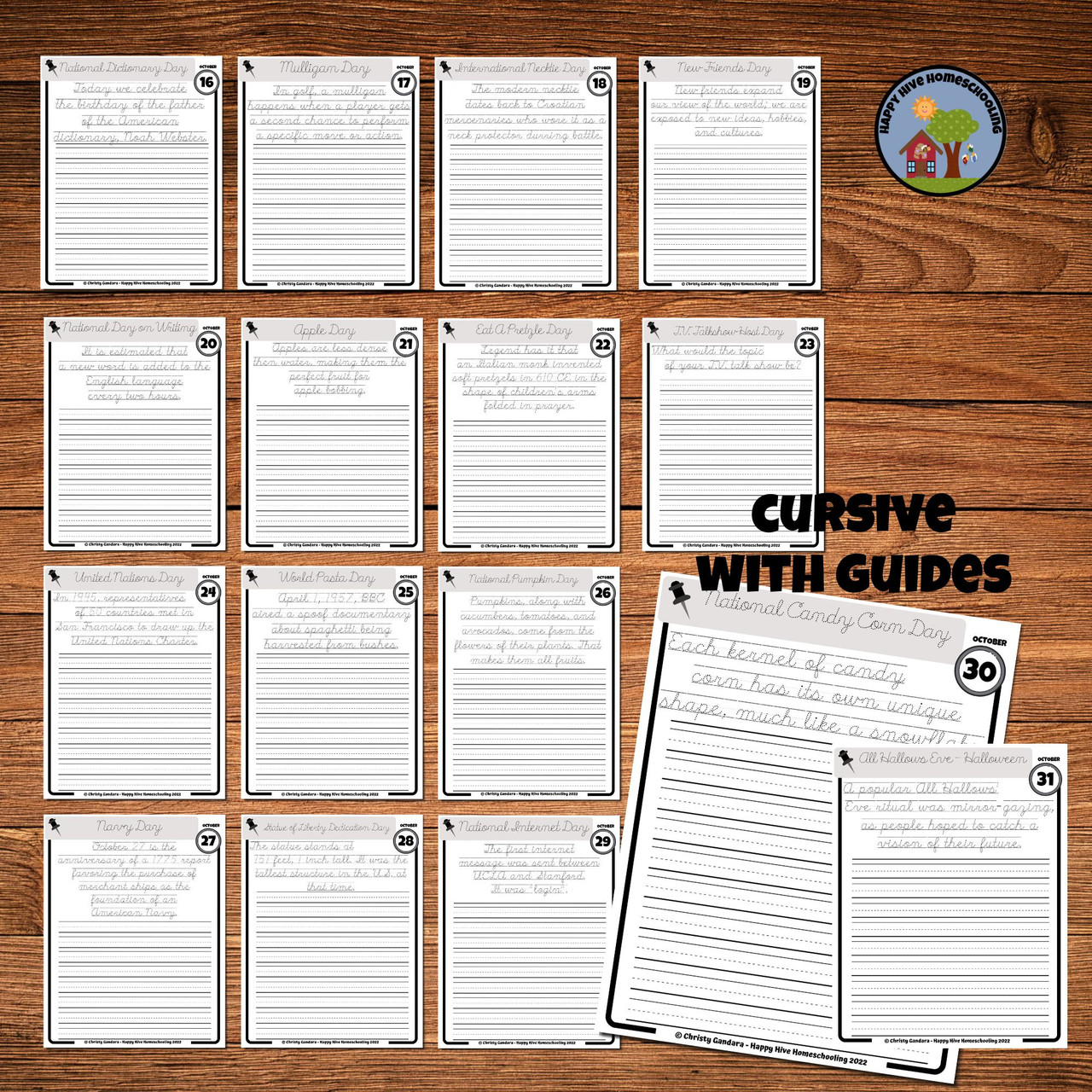 October Holiday Handwriting - Cursive