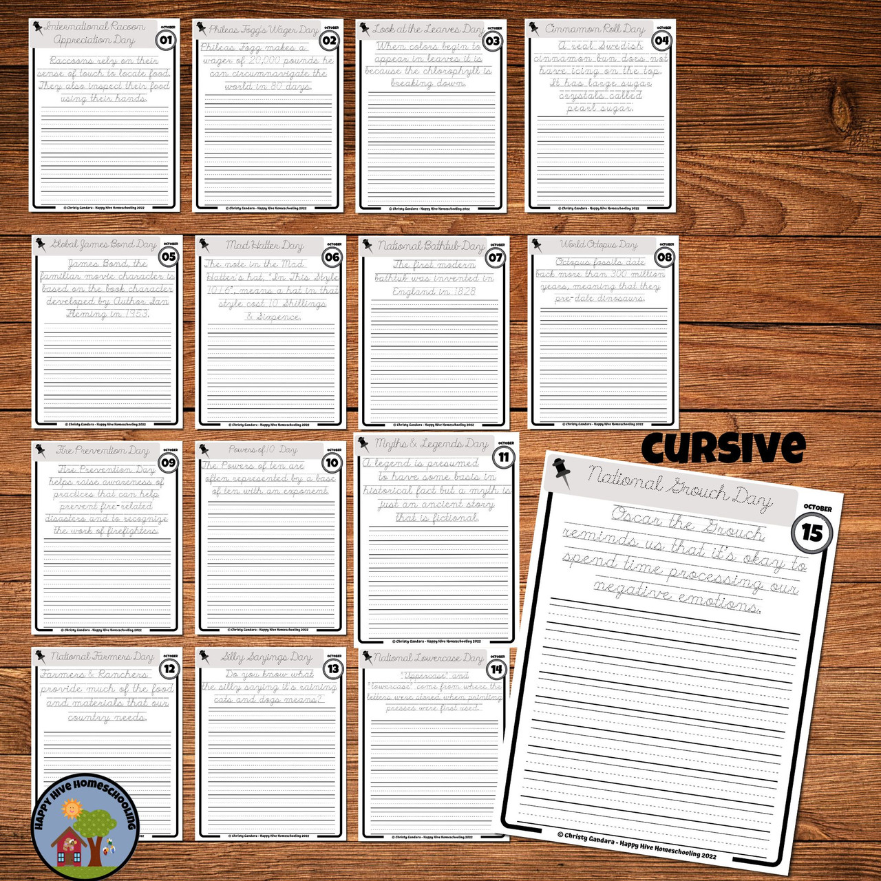 October Holiday Handwriting - Cursive