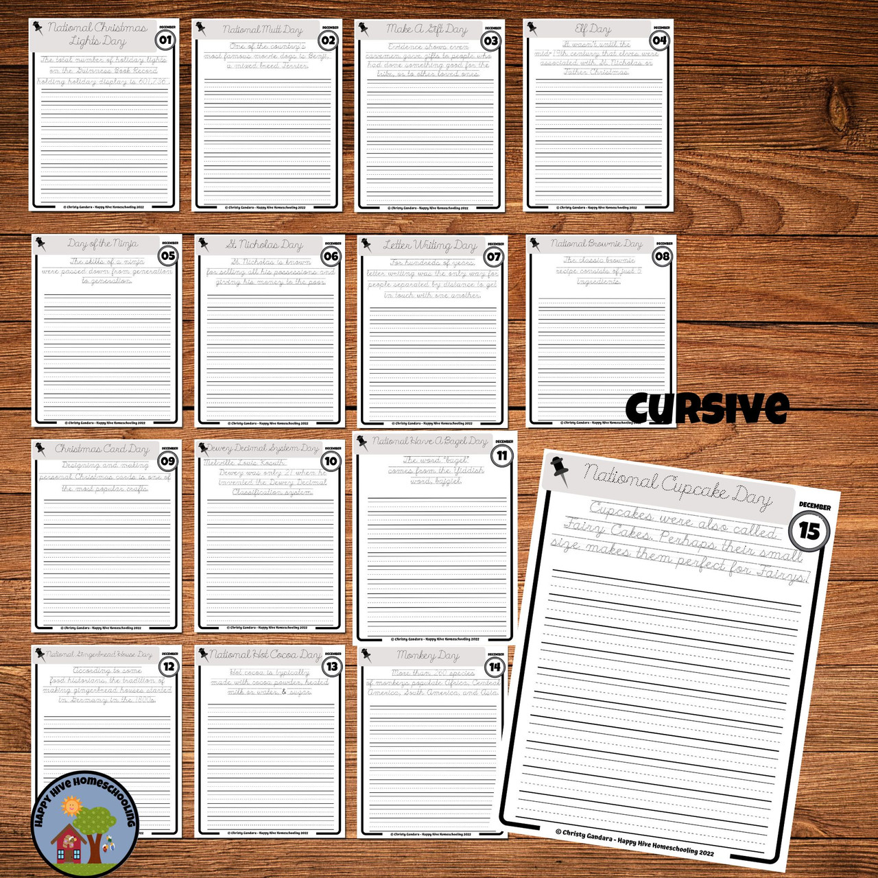 December Holiday Handwriting - Cursive