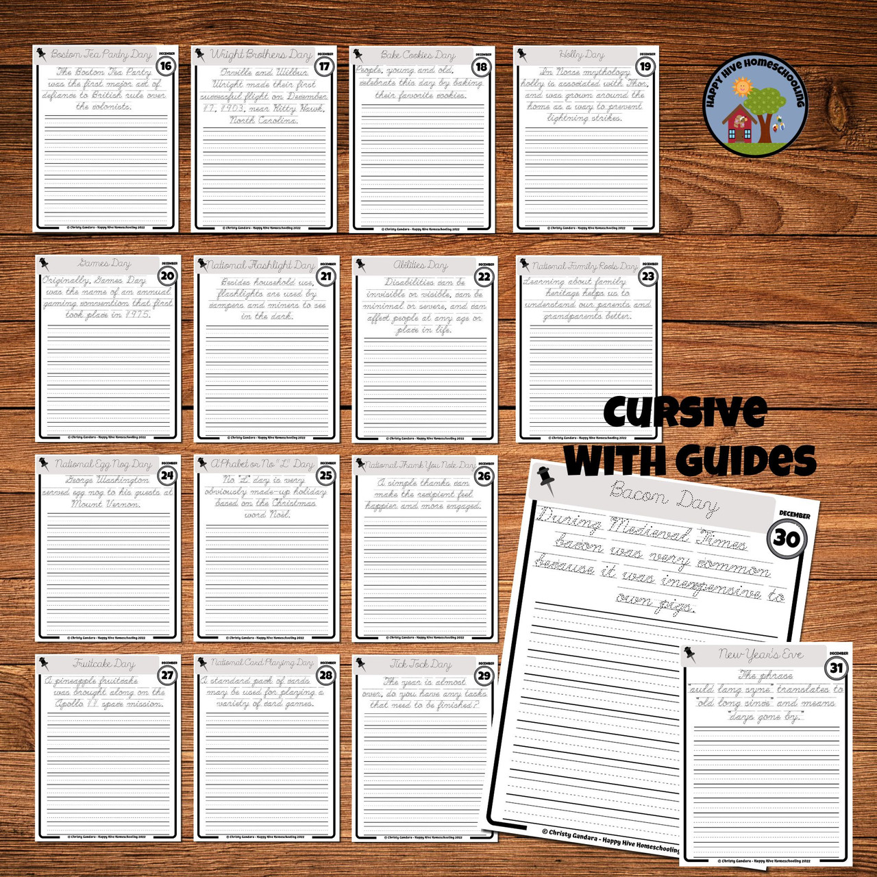 December Holiday Handwriting - Cursive