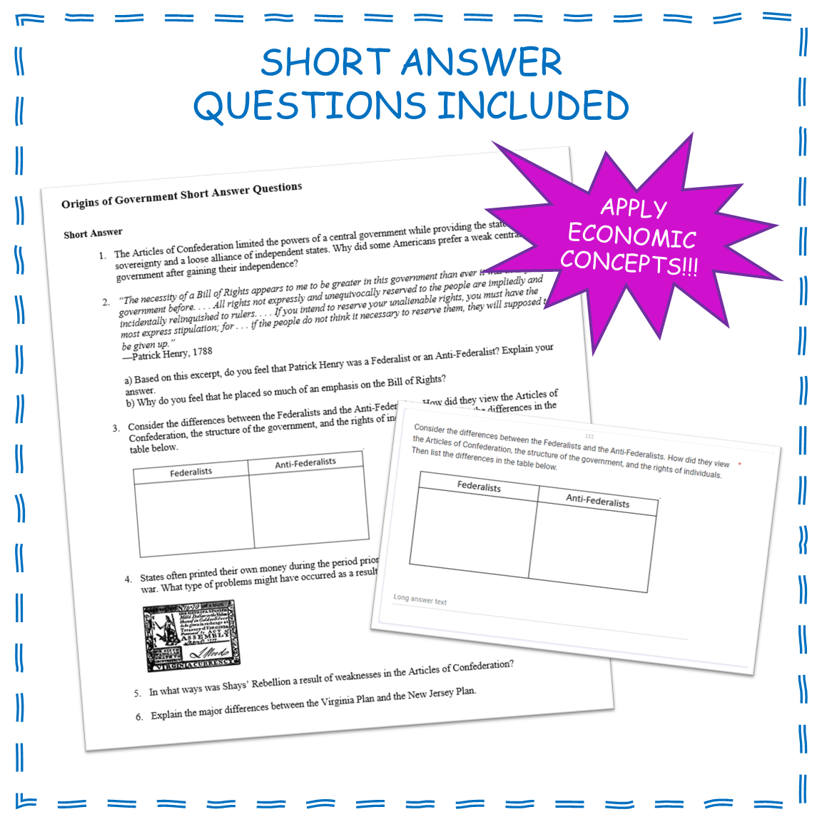 Origins of Government Multiple Choice & Short Answer Test American ...