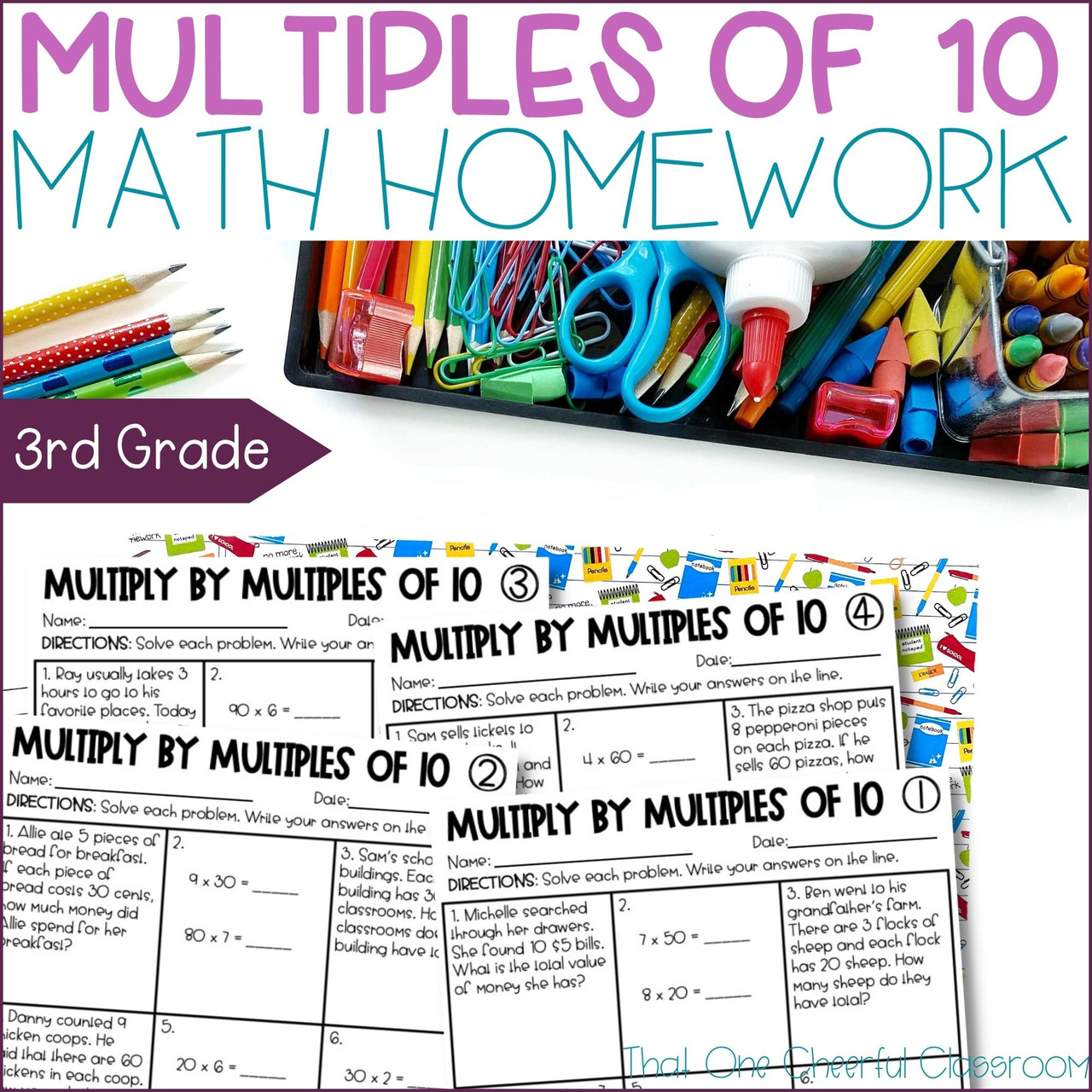 3rd Grade Multiplying by Multiples of 10 Math Homework Worksheets