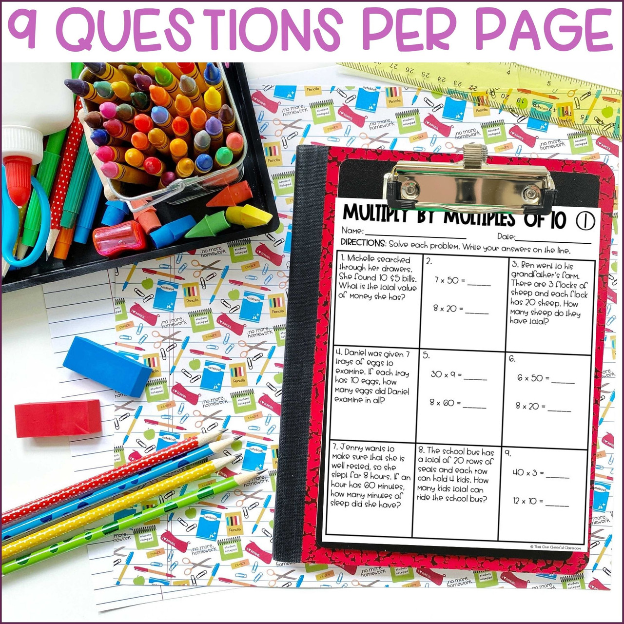 3rd Grade Multiplying by Multiples of 10 Math Homework Worksheets