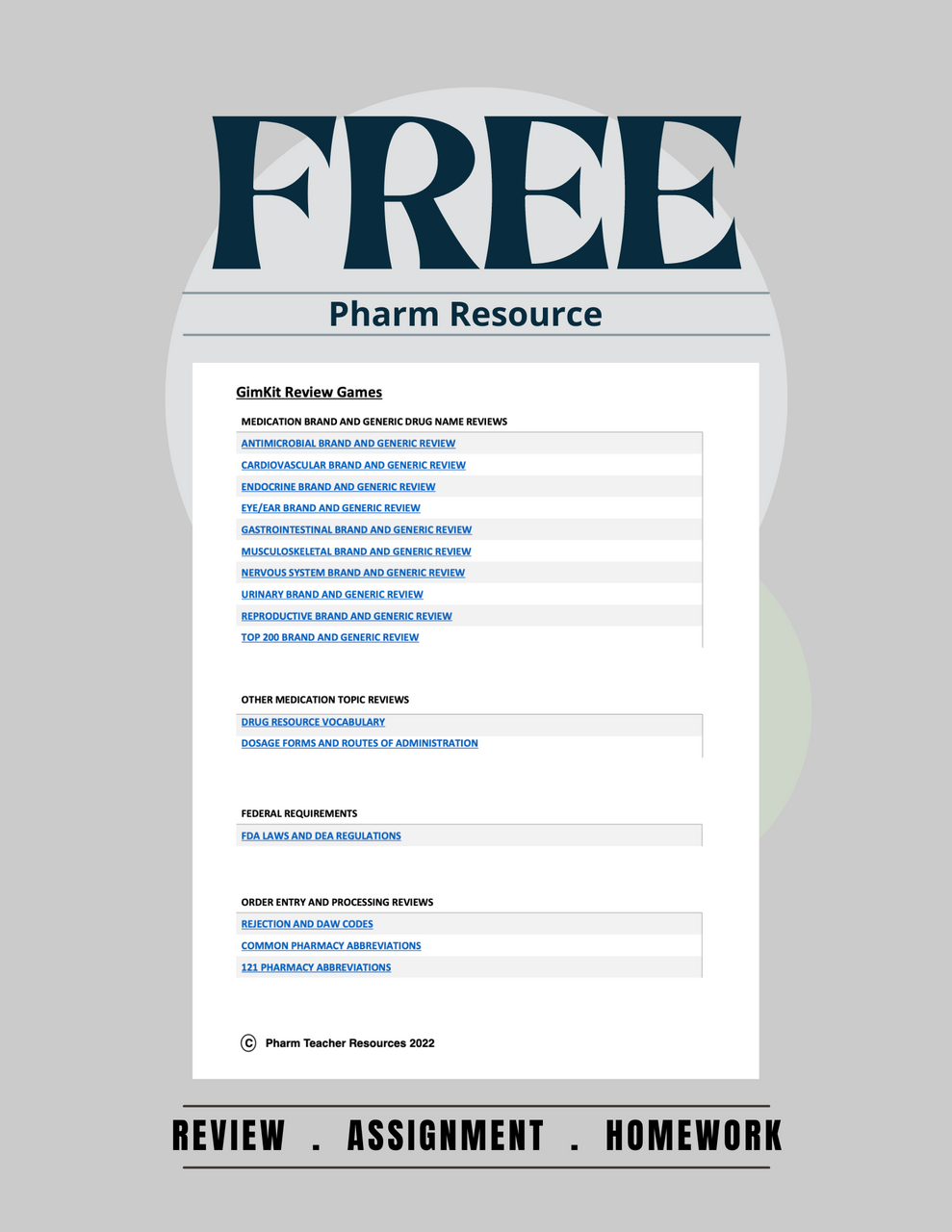 GimKit Pharm Review Games