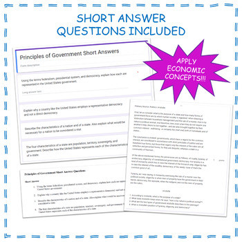 Principles of Government Multiple Choice & Short Answer Test American ...