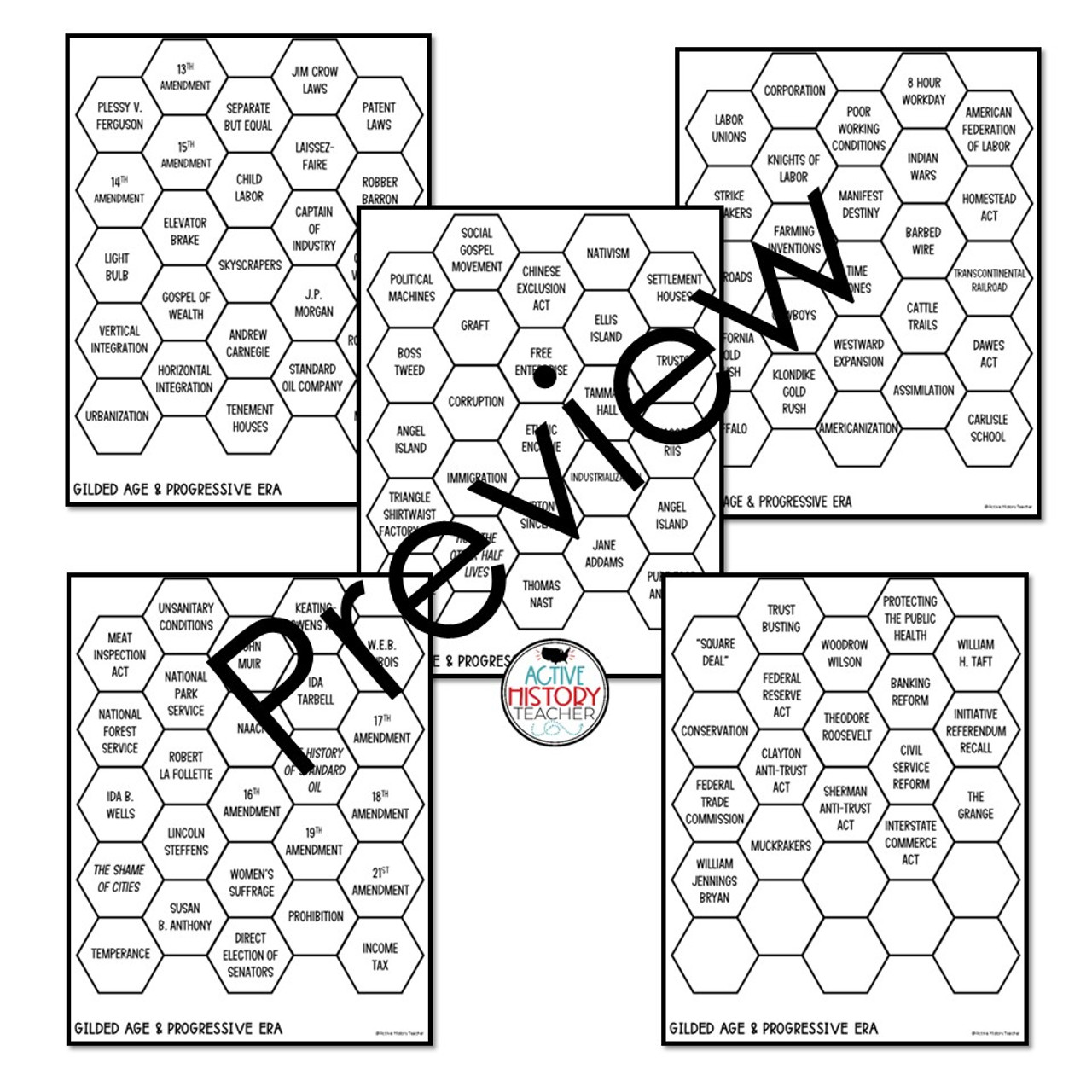 Gilded Age Progressive Era Hexagonal Thinking EOC Review - Amped Up ...