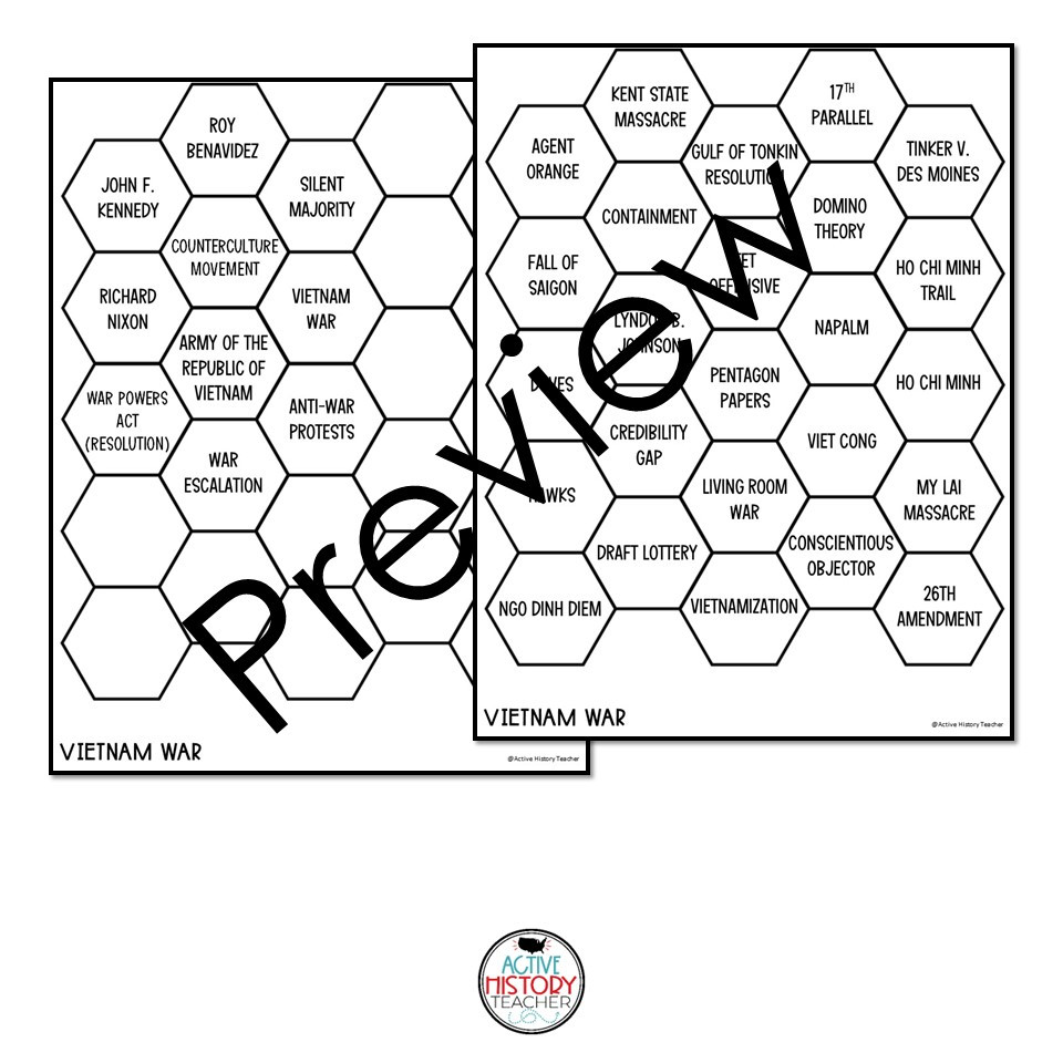 Vietnam War Review Activity Hexagonal Thinking EOC STAAR Review - Amped ...