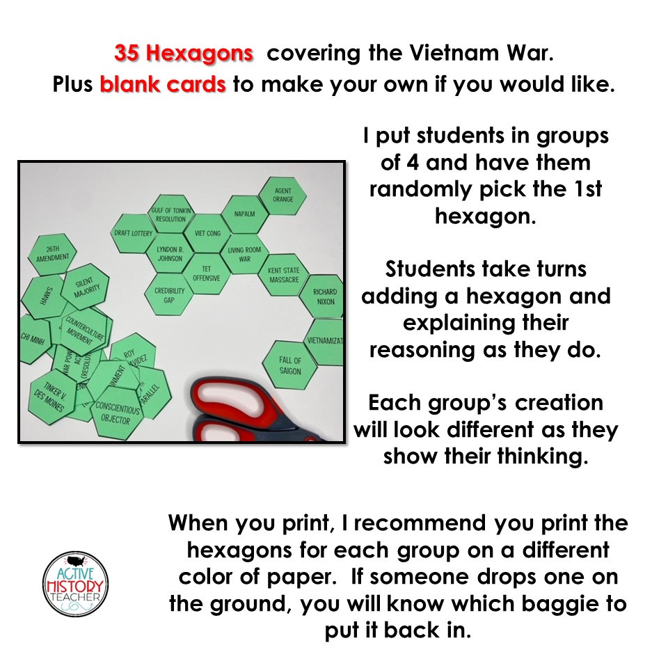Vietnam War Review Activity Hexagonal Thinking EOC STAAR Review - Amped ...