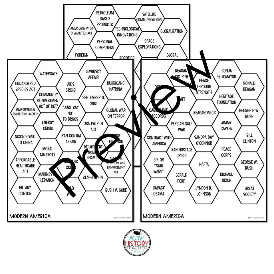 Modern America Review Activity Hexagonal Thinking EOC STAAR Review ...