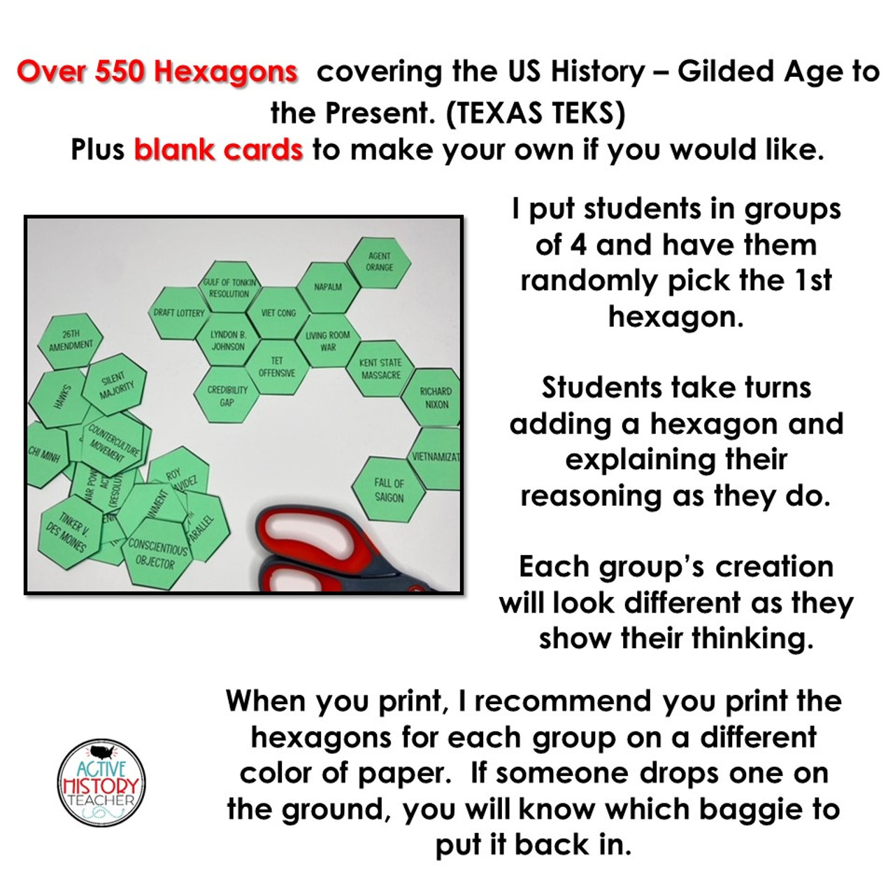 US History EOC Review Activity Hexagonal Thinking BUNDLE - Amped Up ...