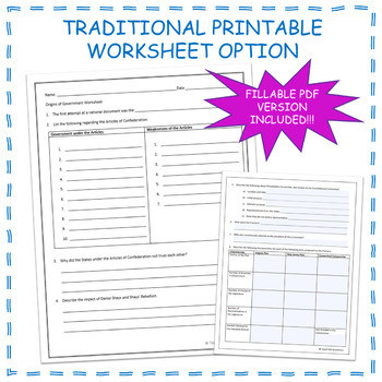 Origins of American Government Worksheet and Google Slides - Amped Up ...