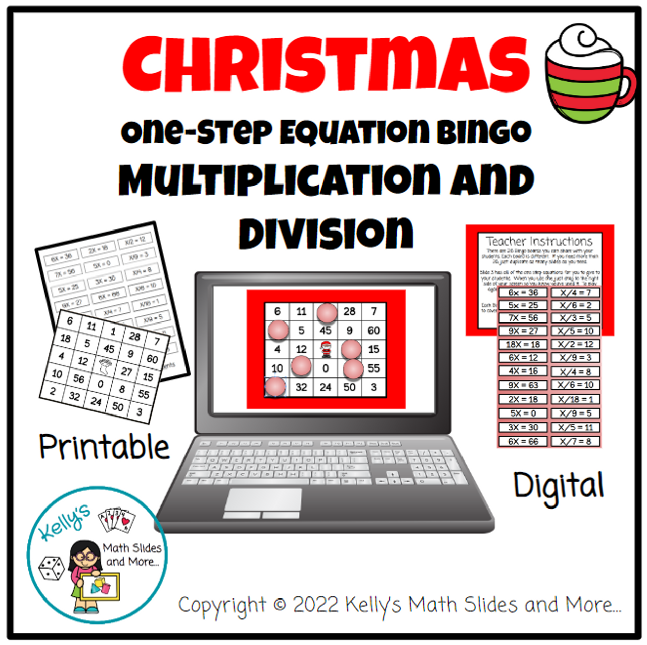 Christmas - One Step Equation Bingo - Multiplication and Division ...