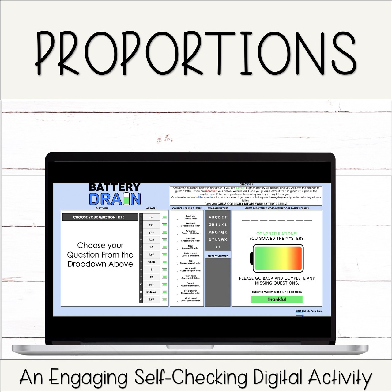 Proportions Self-Checking Digital Activity - Amped Up Learning