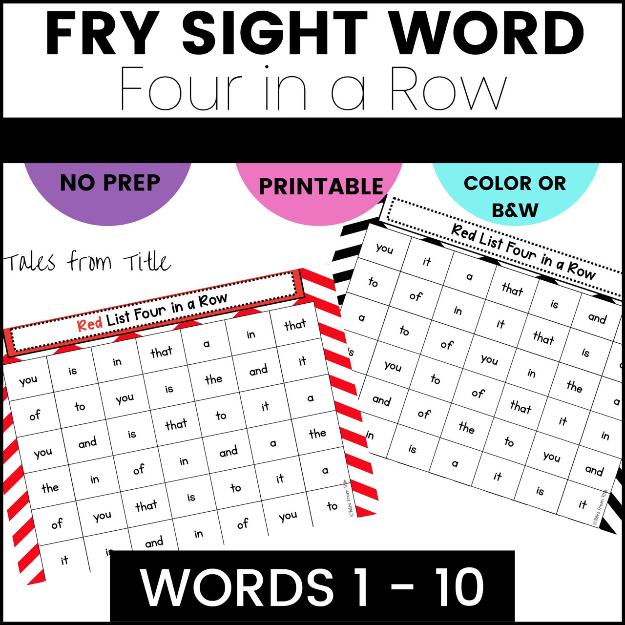Fry's First 100 Sight Word Games: Four in a Row: Words 1 - 10 ...