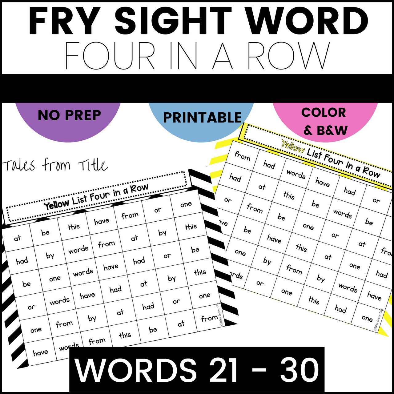 Fry's First 100 Sight Word Games: Four in a Row: Words 21 - 30 ...