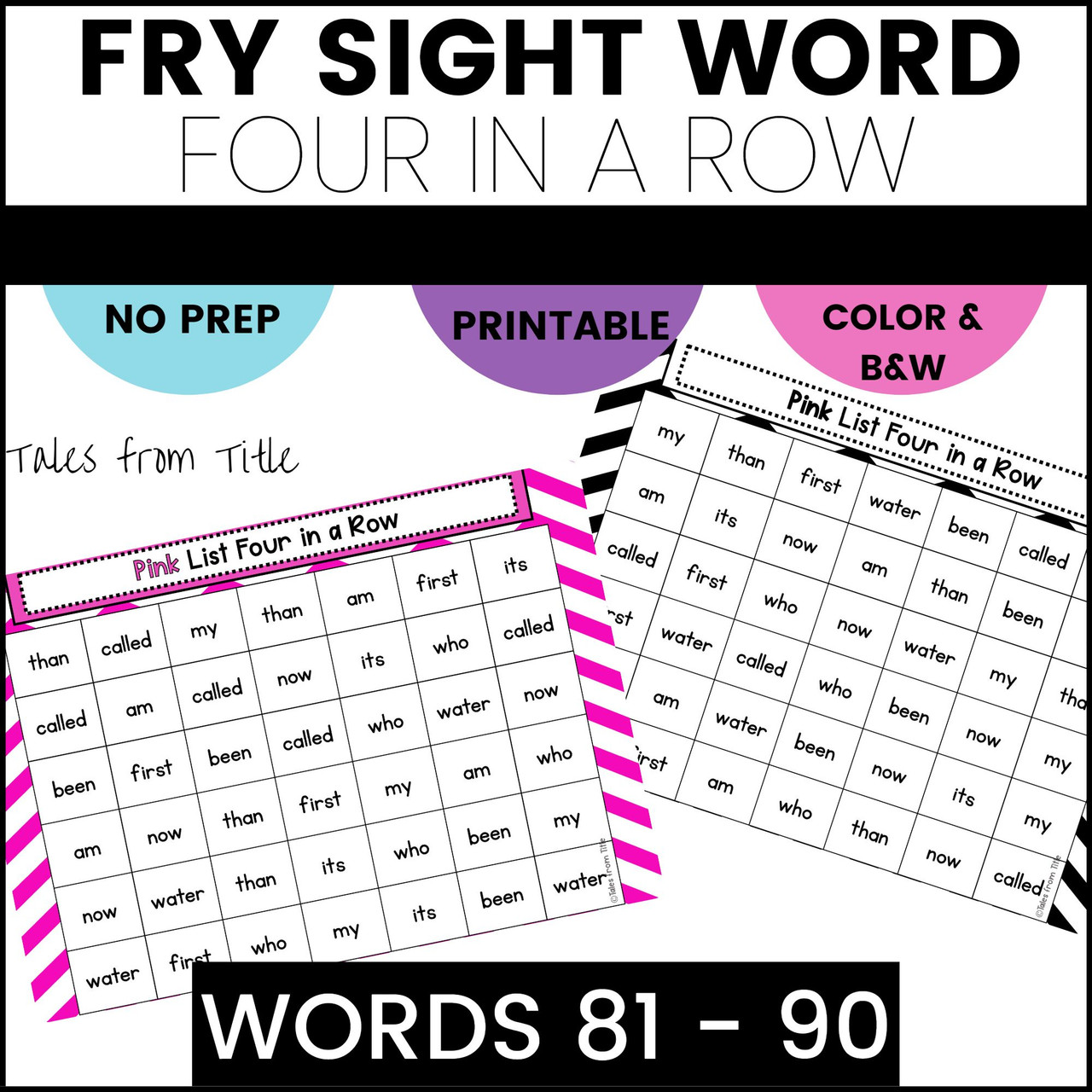 Fry's First 100 Sight Word Games: Four in a Row: Words 81 - 90 ...