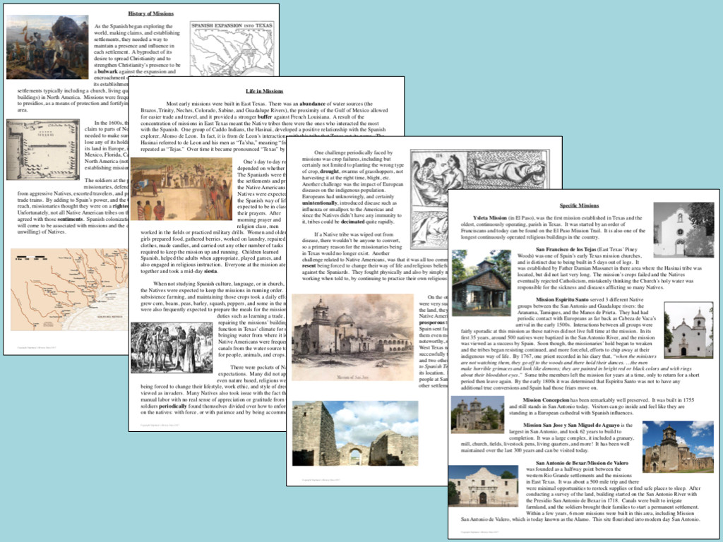 Texas Missions Activity or Learning Packet
