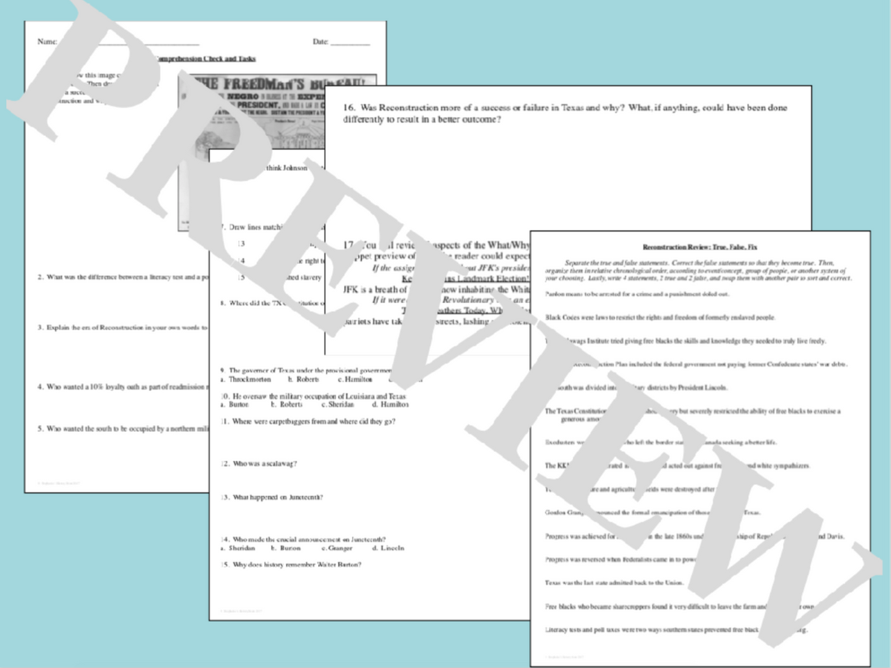 Reconstruction in Texas Reference Sheet and Review