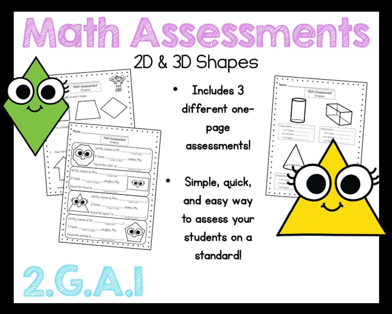 2nd Grade 2.G.1 Geometry Shapes Math Assessment 2.G.A.1