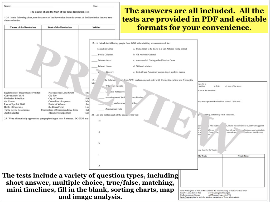 Texas history Tests Bundle
