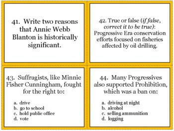 Progressive Era and Age of Oil Task Cards for Texas History