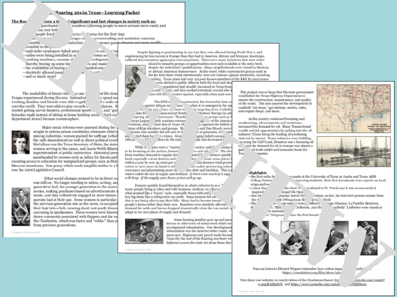The Roaring 20s in Texas History Learning Packet