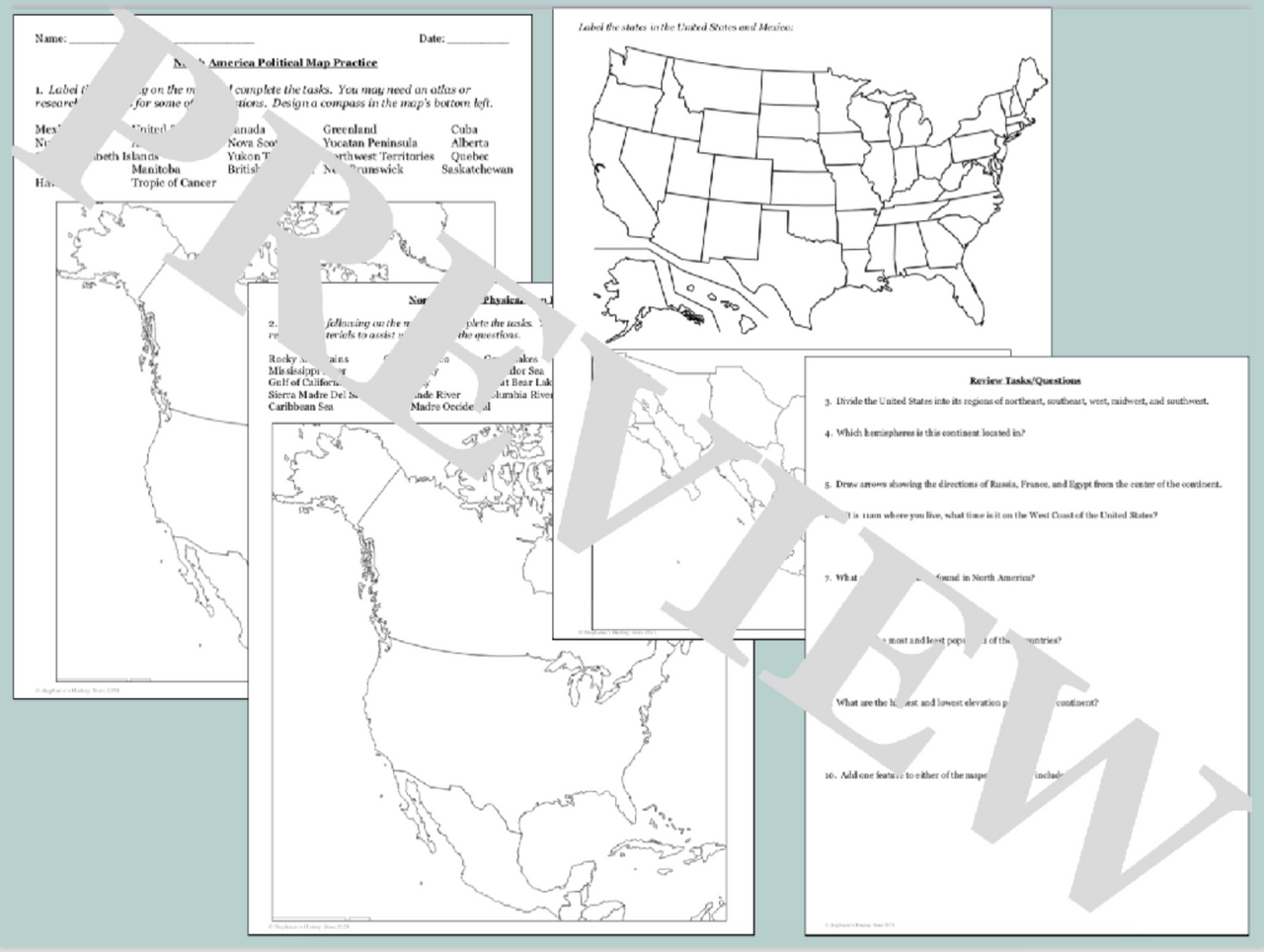 North American Geography Map Activity