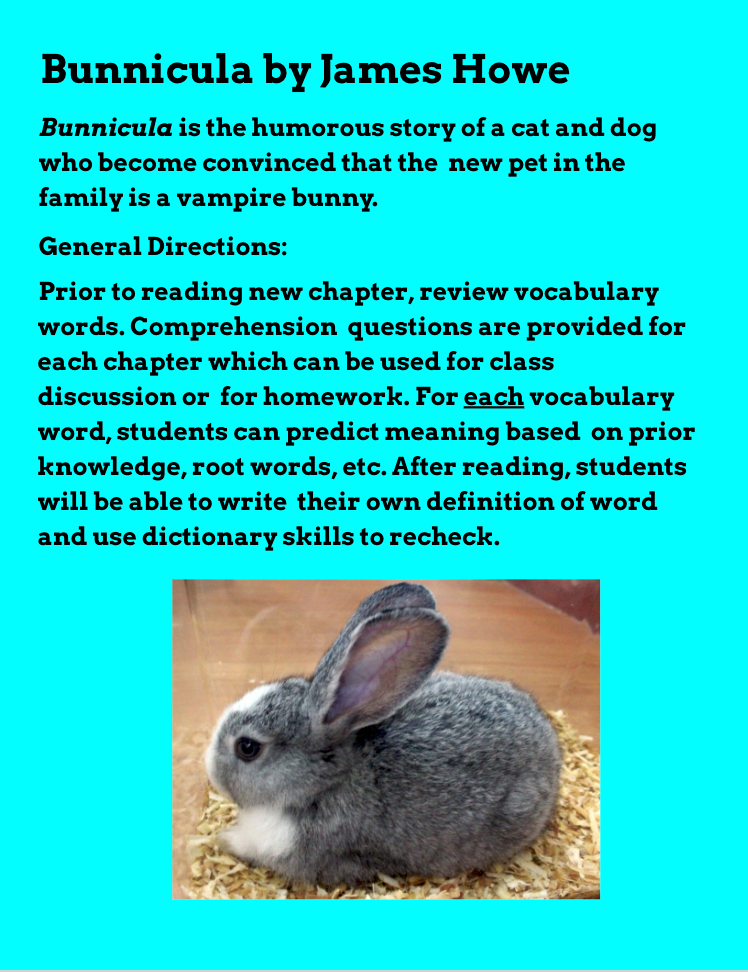 BUNNICULA BY JAMES HOWE READING LESSONS & EXTENSION ACTIVITIES - Amped ...