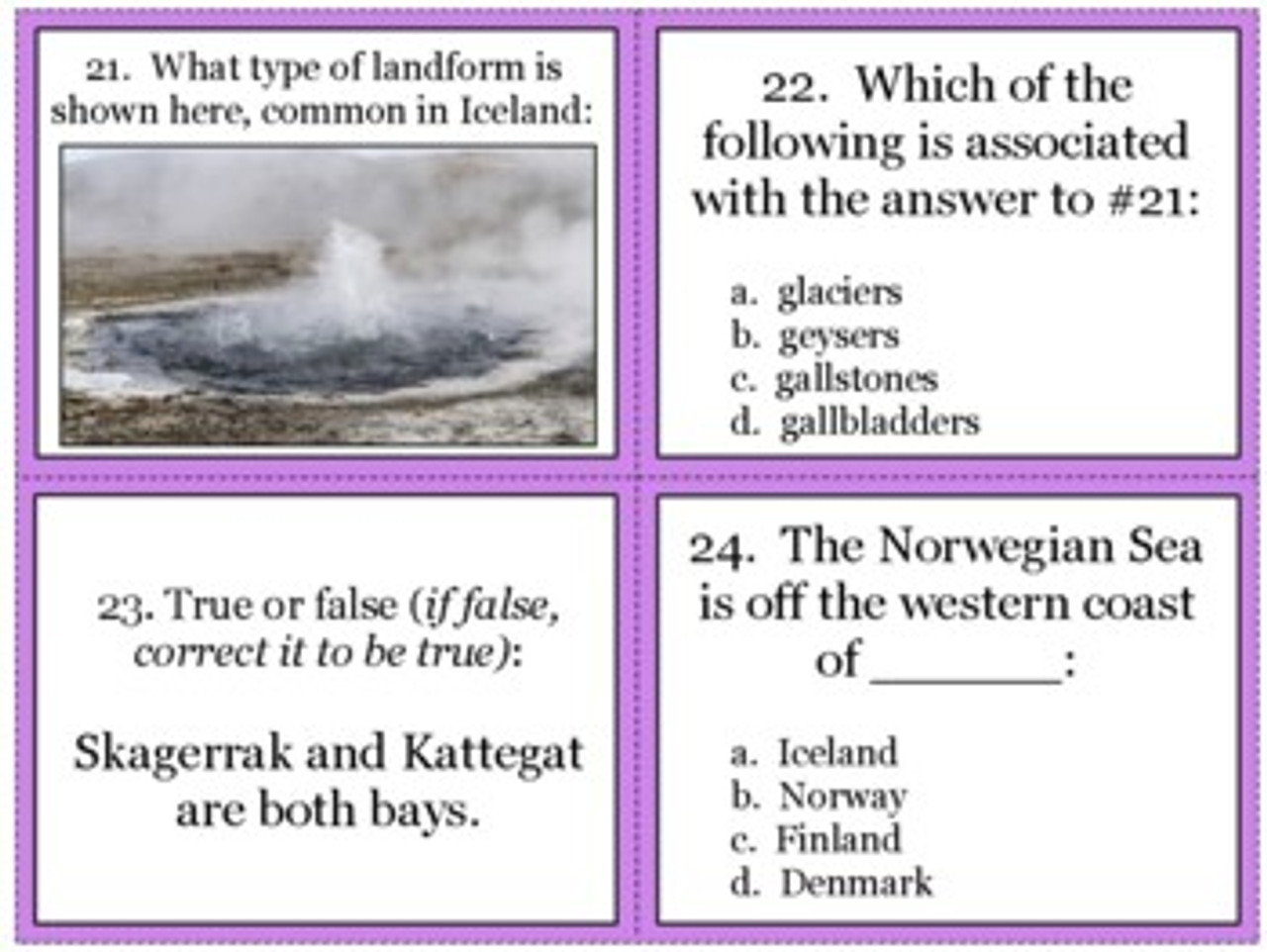 Physical Geography of Northern Europe Task Cards