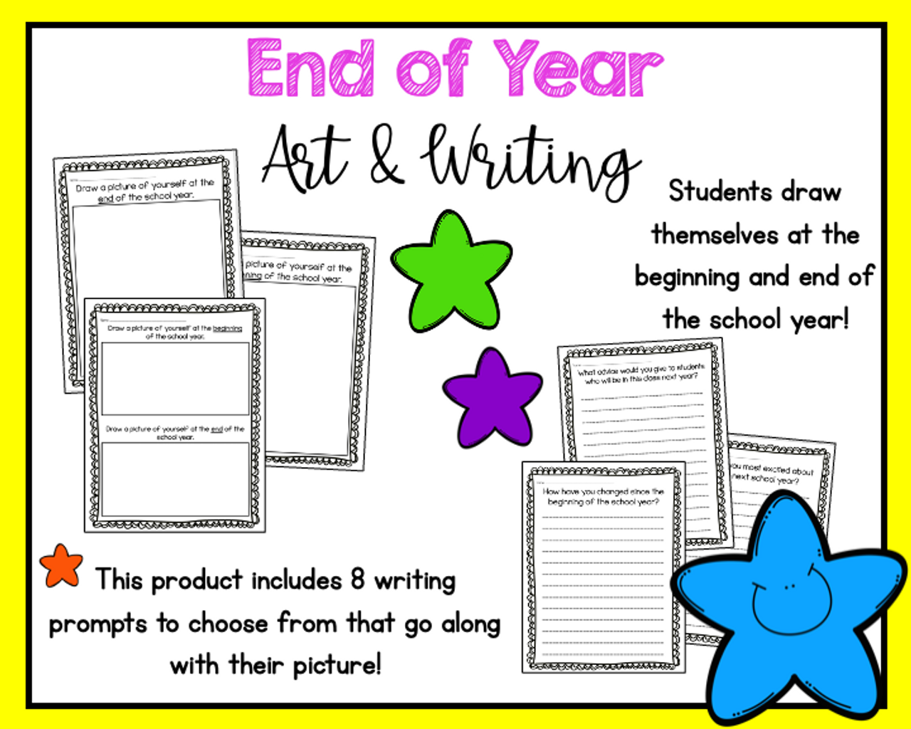 End of Year Writing Prompts with Drawing