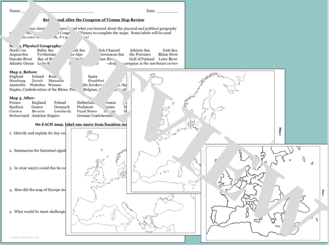 The Congress of Vienna Map Activity