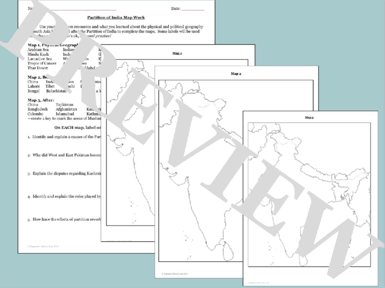 Partition of India Map Activity