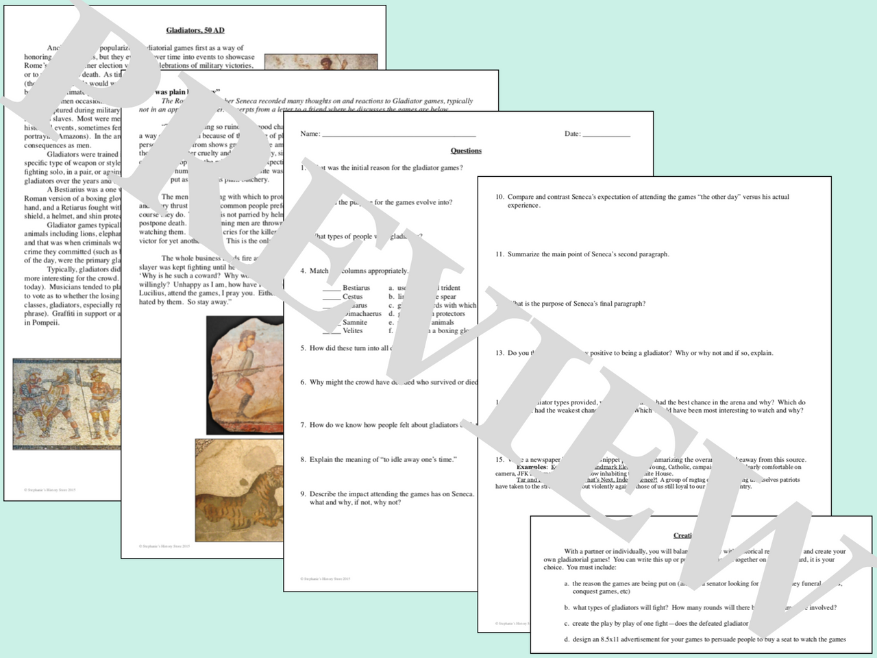 Gladiator Primary Source Analysis and Creative Activity