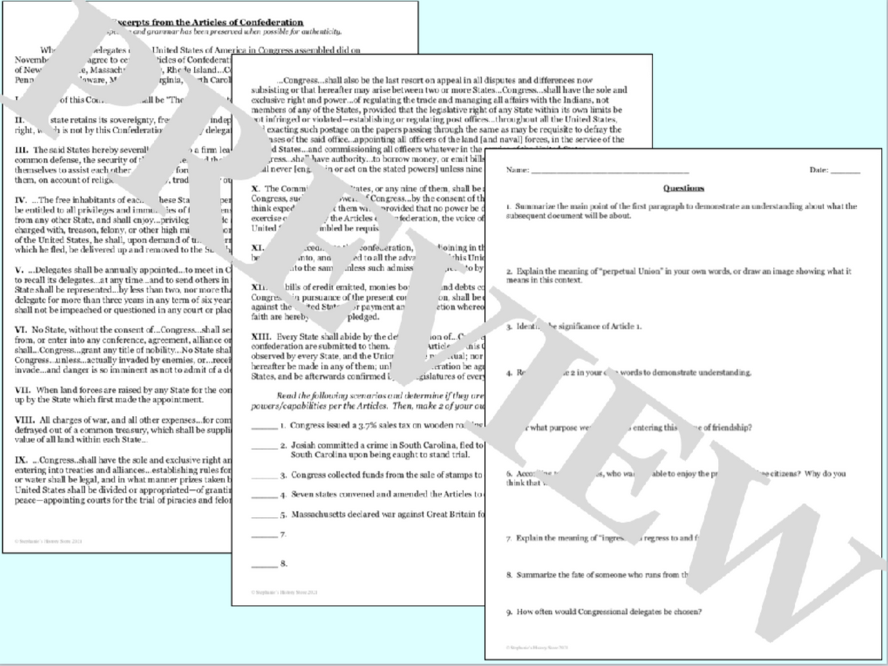 Articles of Confederation Primary Source Analysis