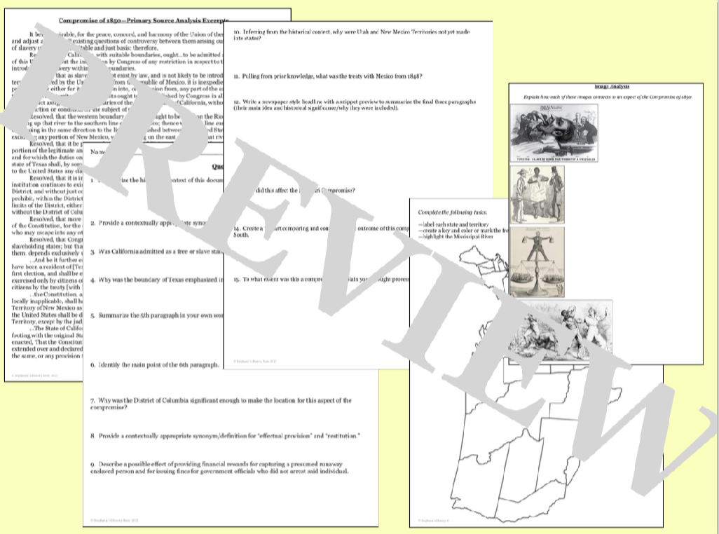 Compromise Of 1850 Map Activity