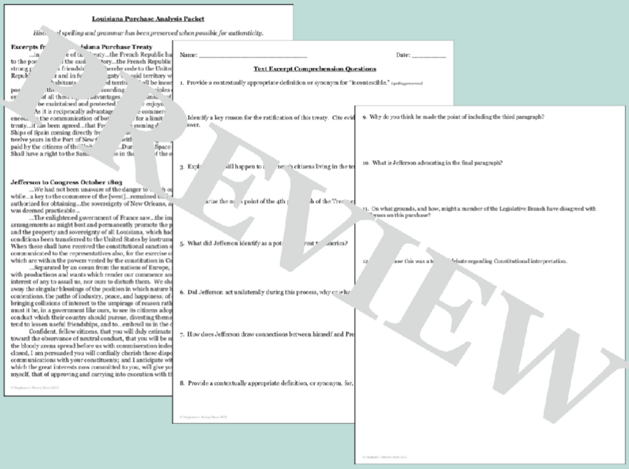 The Louisiana Purchase Primary Source Analysis Packet