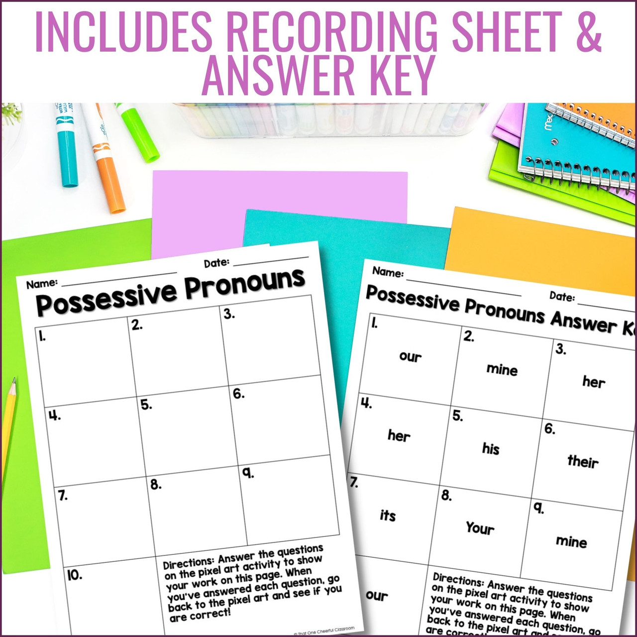 Possessive Pronouns Pixel Art - Amped Up Learning