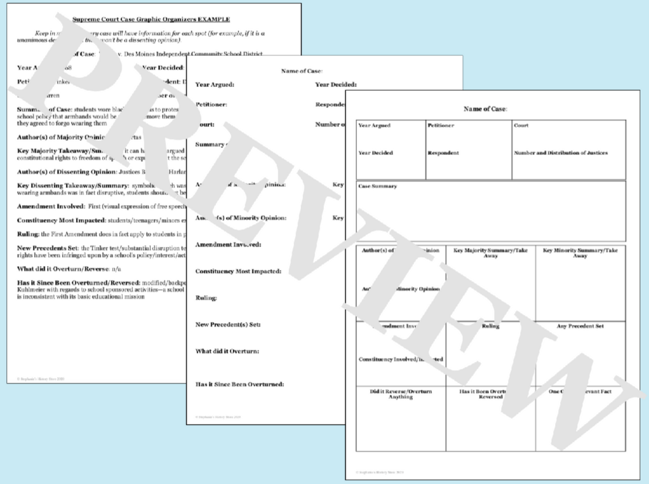 Supreme Court Case Graphic Organizers