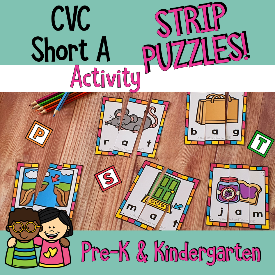 CVC Short Vowels Strip Puzzles Bundle for Pre K and Kindergarten ...