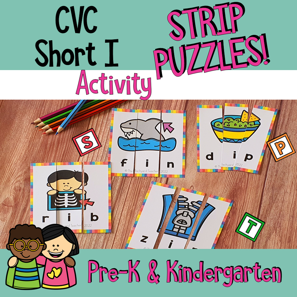 CVC Short Vowels Strip Puzzles Bundle for Pre K and Kindergarten ...