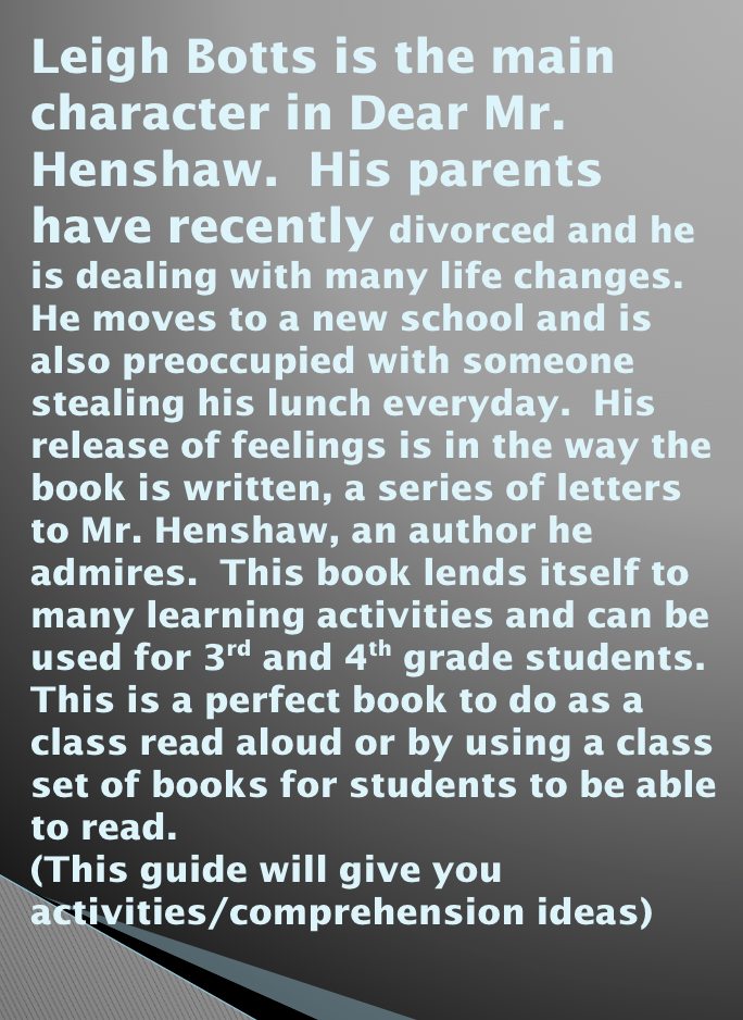 DEAR MR. HENSHAW READING COMPREHENSION & EXTENSION ACTIVITIES