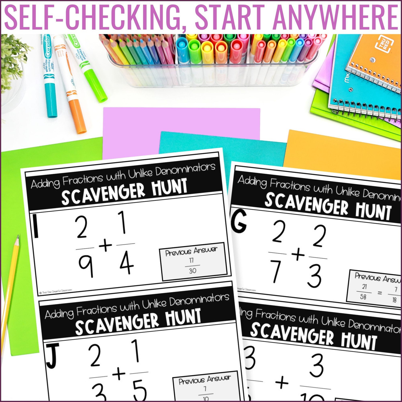 5th Grade Adding Fractions with Unlike Denominators Math Scavenger Hunt ...