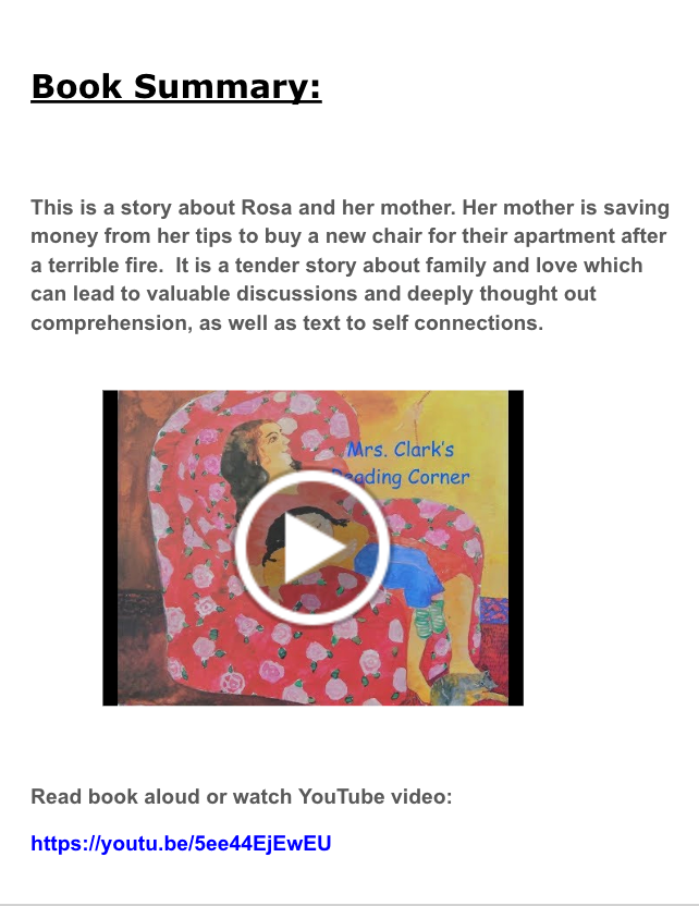 A CHAIR FOR MY MOTHER BY VERA B. WILLIAMS: READING COMPREHENSION ...