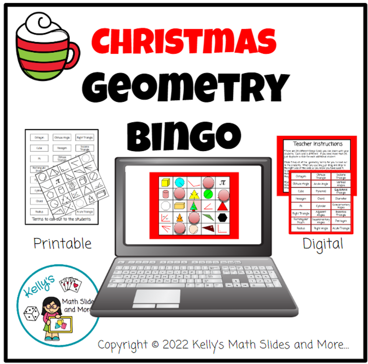 Christmas Geometry Bingo Game - Digital and Printable - Amped Up Learning