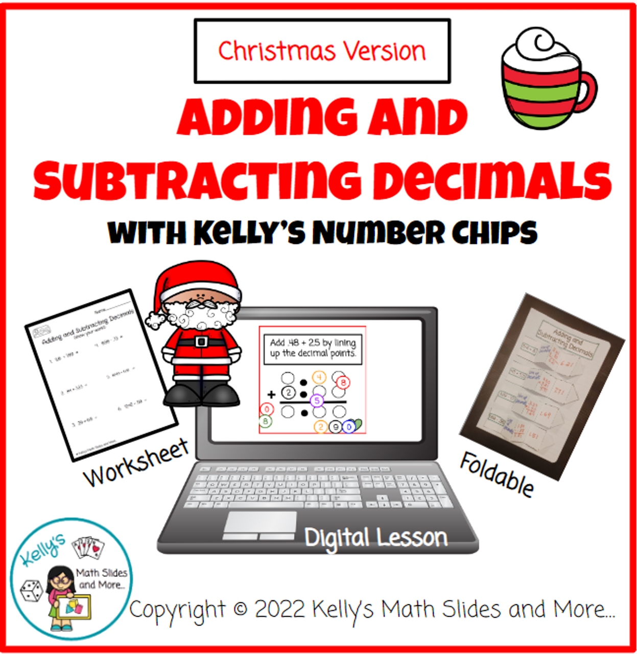 Christmas Adding and Subtracting Decimals with Number Chips